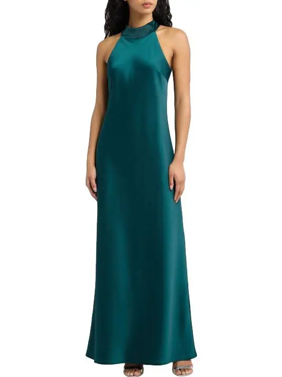 WAYF Violetta Matte Satin Gown - Pine Green