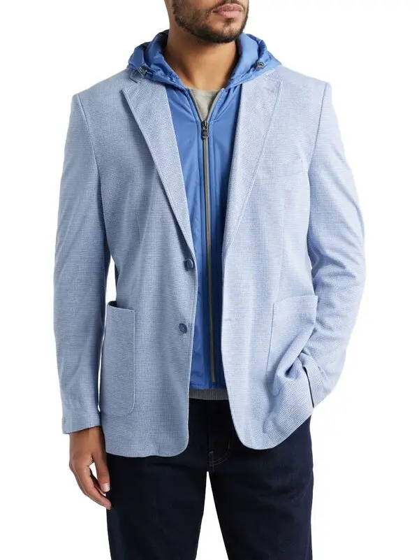 Johnston & Murphy Xc Flex® Microcheck Knit Sport Coat With Removable Hooded Bib - Light Blue