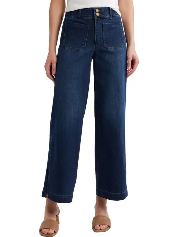 Wit & Wisdom Emma Patch Pocket High Waist Wide Leg Jeans - Indigo