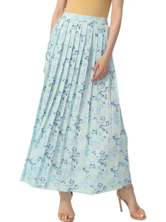KIMI + KAI Print Box Pleat Maxi Skirt - Pastel Turquoise