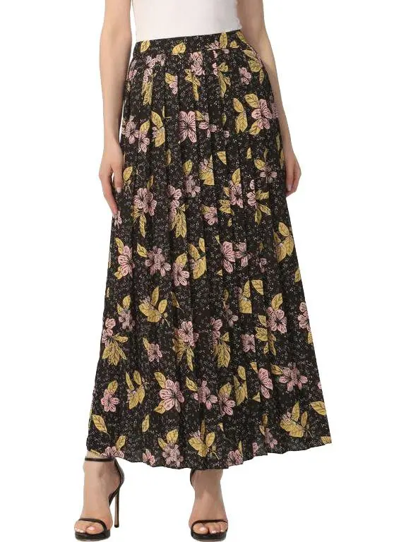KIMI + KAI Print Box Pleat Maxi Skirt - Pink Yellow