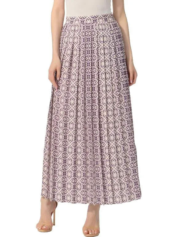 KIMI + KAI Print Box Pleat Maxi Skirt - Plum