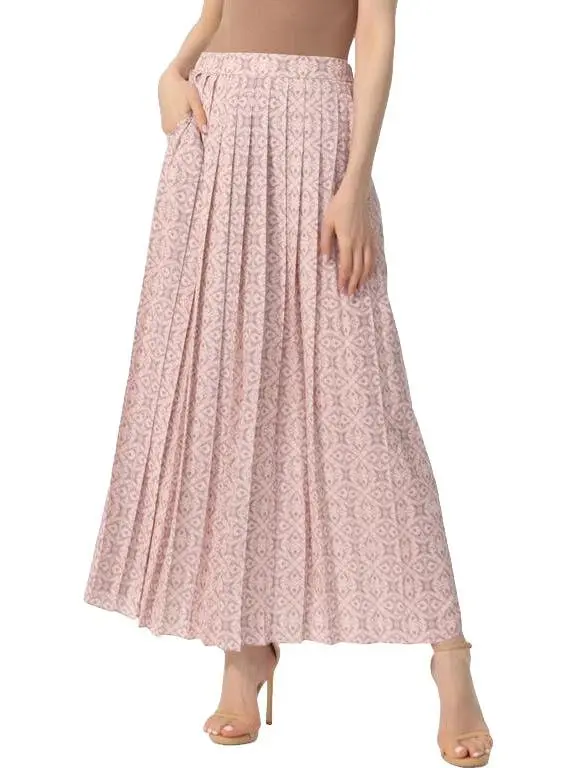 KIMI + KAI Print Box Pleat Maxi Skirt - Violet