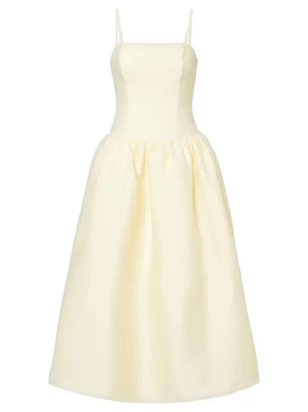 SELF-PORTRAIT Taffeta Midi Dress - Yellow