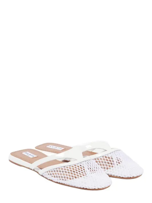 Alaïa Infradito Leather And Fishnet Mules - White