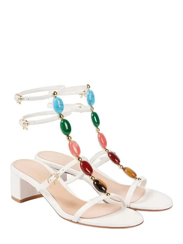 GIANVITO ROSSI 45 Embellished Leather Sandals - White