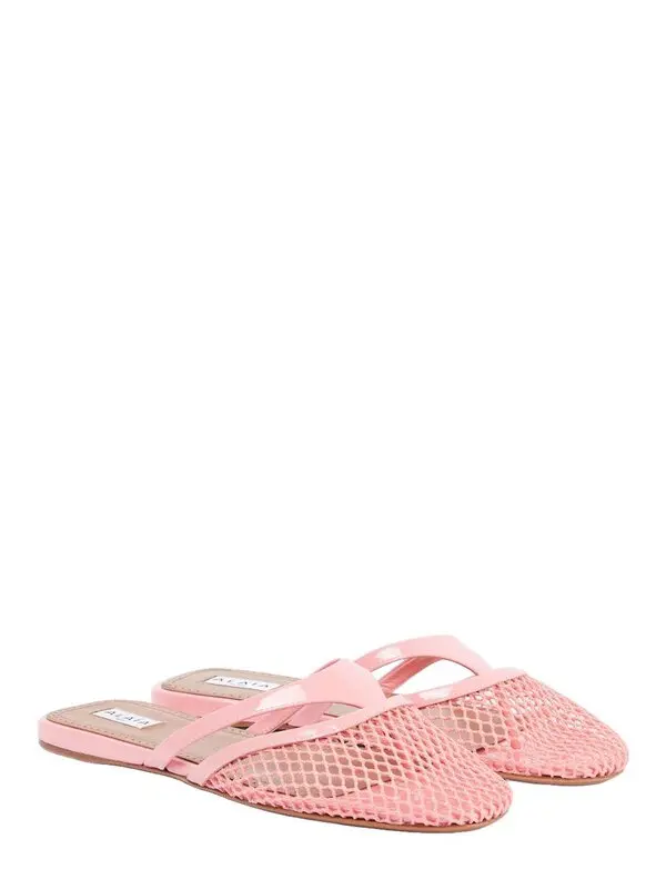 Alaïa Patent Leather-trimmed Fishnet Mules - Pink