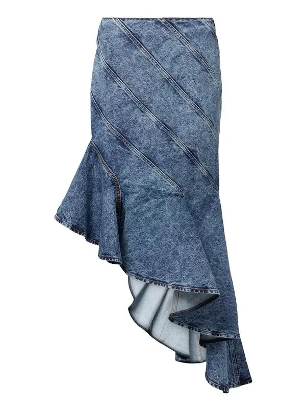 Alaïa Spiral Asymmetric Denim Midi Skirt - Blue