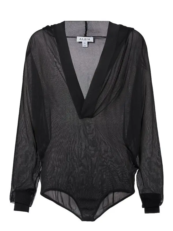 Alaïa Sheer Hooded Bodysuit - Black