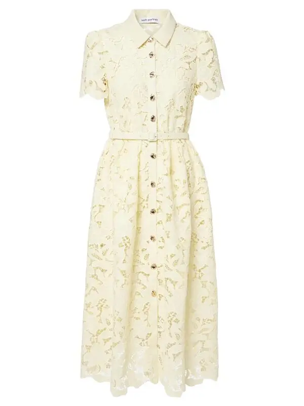 SELF-PORTRAIT Lace-trimmed Midi Dress - Yellow