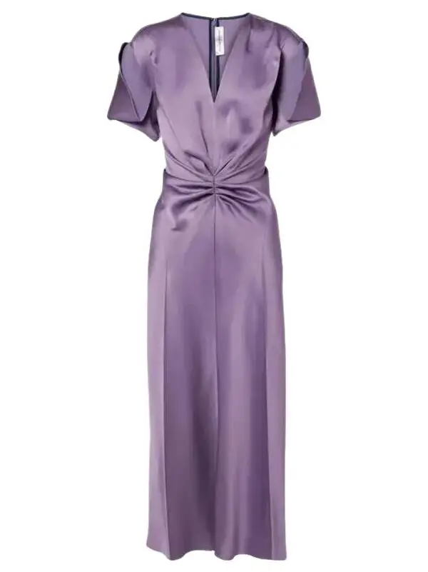 Victoria Beckham Gathered Satin Midi Dress - Purple