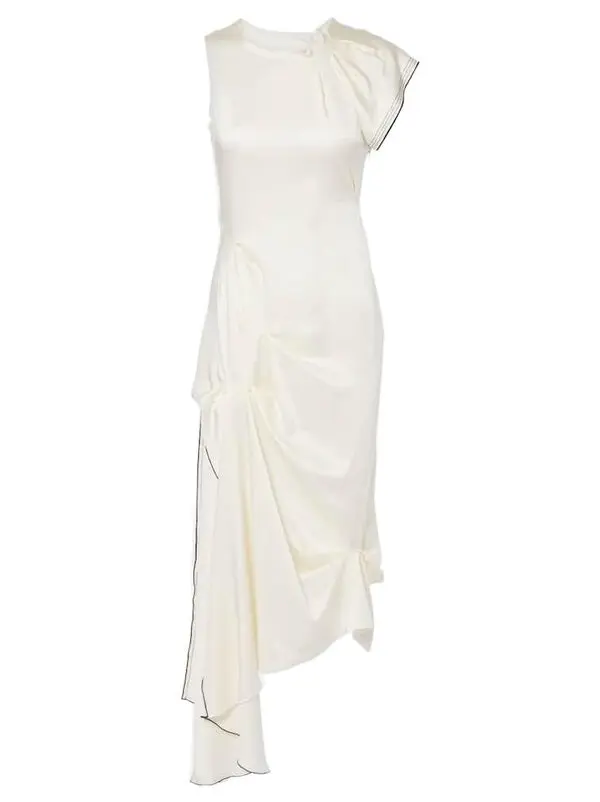 Victoria Beckham Gathered Draped Satin Midi Dress - White