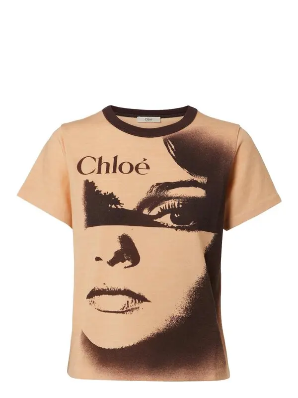 Chloé Logo Printed T-shirt - Brown