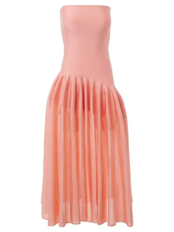 Alaïa Pleated Strapless Maxi Dress - Pink