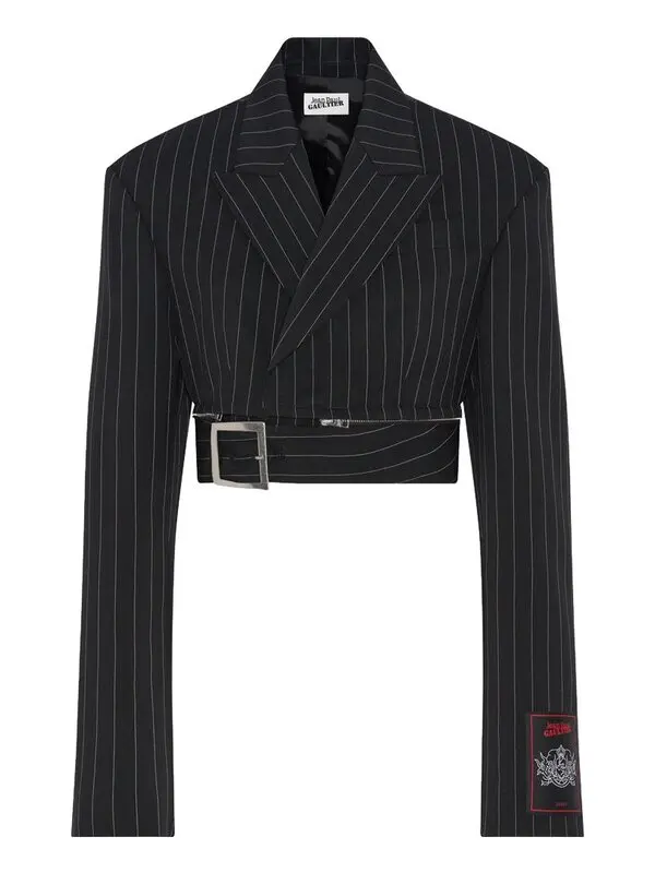 JEAN PAUL GAULTIER Pinstripe Cropped Tailored Jacket - Black And White