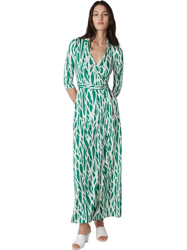 Diane Von Furstenberg Abigail Silk Jersey Maxi Wrap Dress - Twigs Green