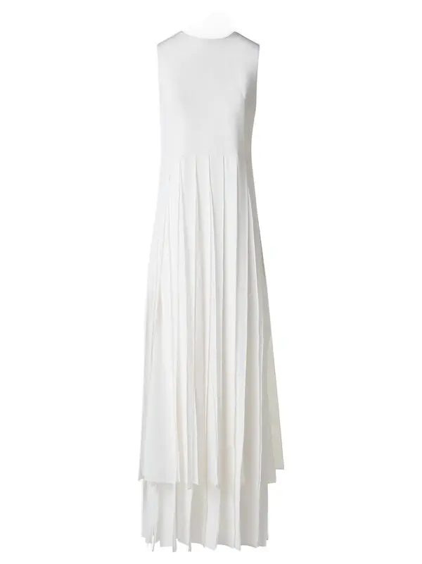 Akris Sleeveless Pleated Ribbon Gown - Ecru