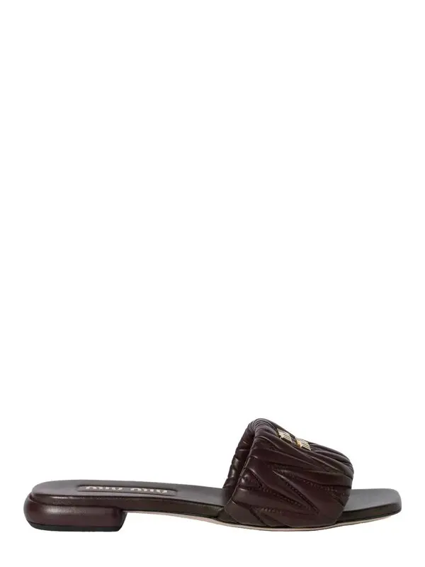 Miu Miu Matelassé Leather Slides - Brown