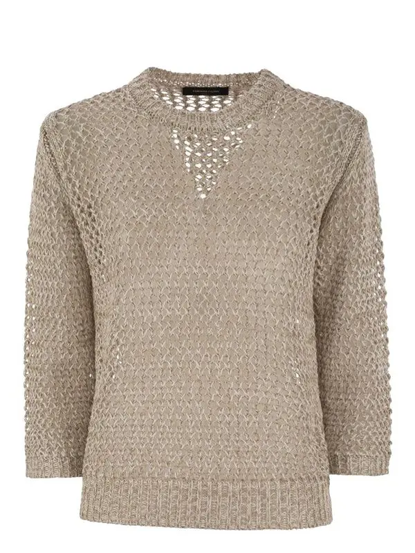 Fabiana Filippi 3/4-sleeve Crochet Cotton Sweater - Beige