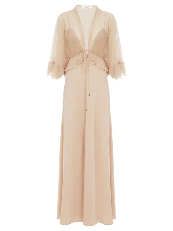 Chloé V-neck Long Dress - Pink
