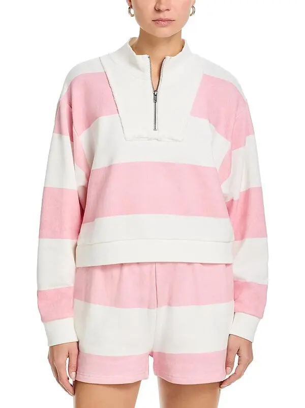 Vintage Havana Striped French Terry Half Zip Sweatshirt - Pink