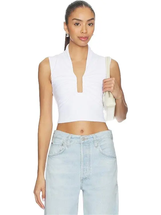 Susana Monaco Square Wire Gathered Sleeveless Top - White