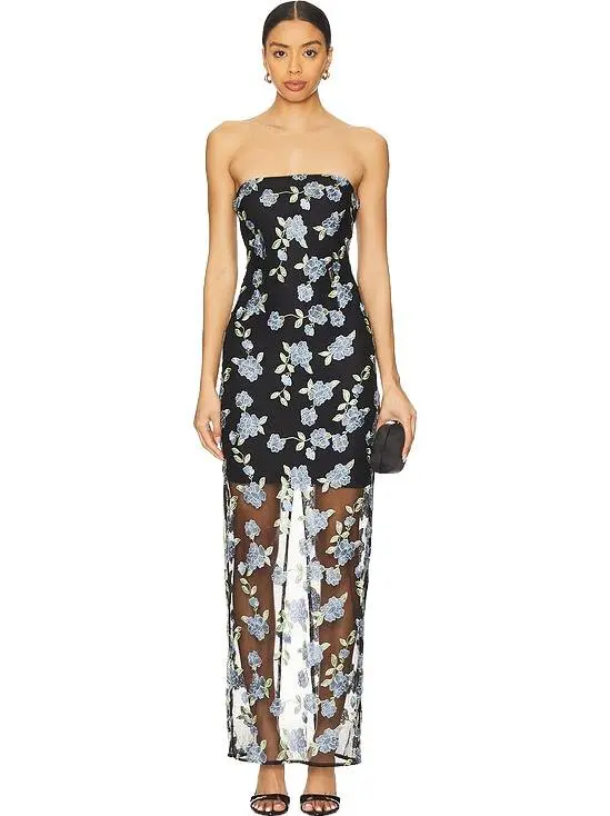 ROTATE BY BIRGER CHRISTENSEN Embroidered Floral Mesh Tube Dress - Black