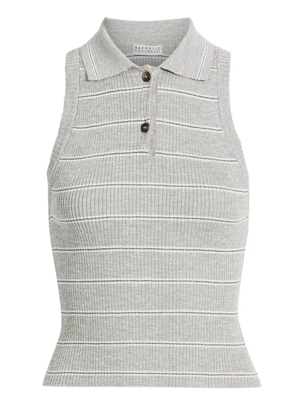 Brunello Cucinelli Metallic Striped Ribbed-knit Top - Light Gray