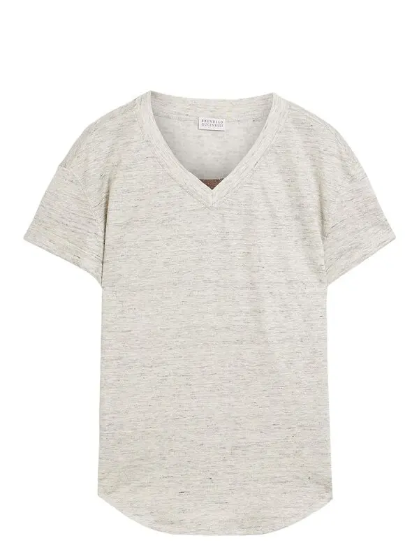 Brunello Cucinelli Bead-embellished Jersey T-shirt - Stone