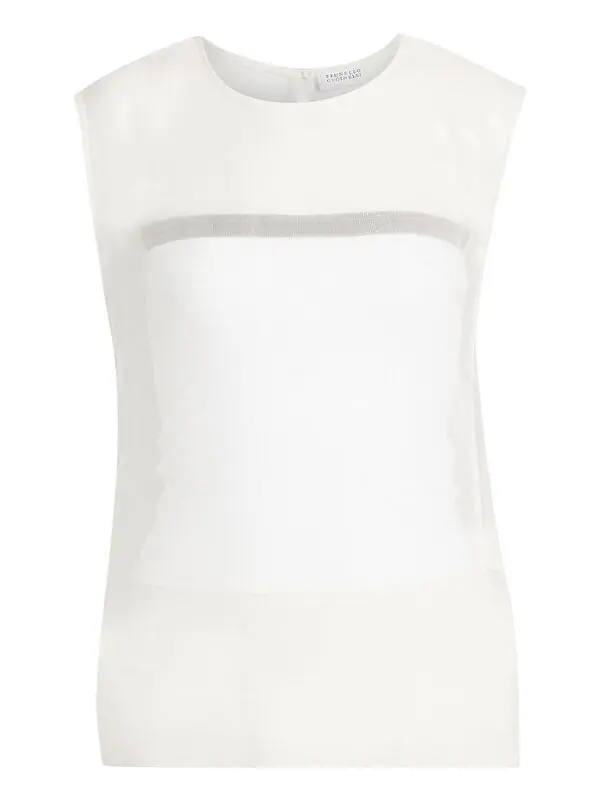 Brunello Cucinelli Bead-embellished Silk-organza Top - Ivory