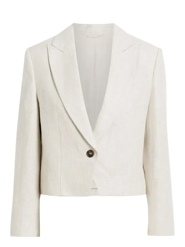 Brunello Cucinelli Cropped Linen-jacquard Blazer - Beige