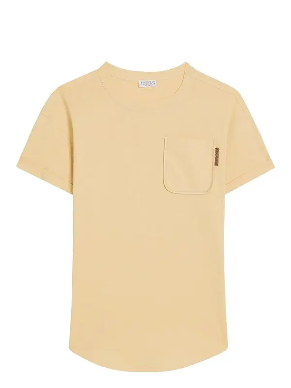 Brunello Cucinelli Bead-embellished Cotton-jersey T-shirt - Pastel Yellow