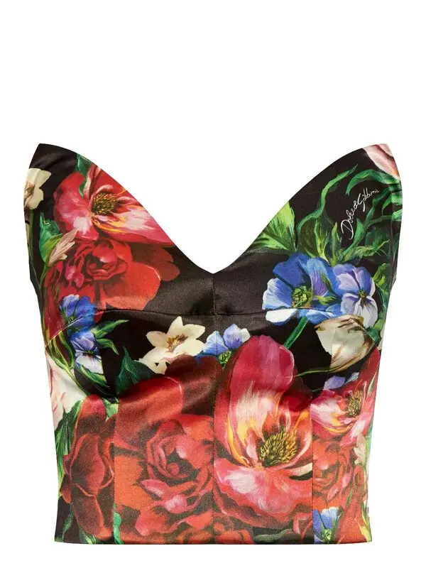 Dolce & Gabbana Rose-print Strapless Top - Red