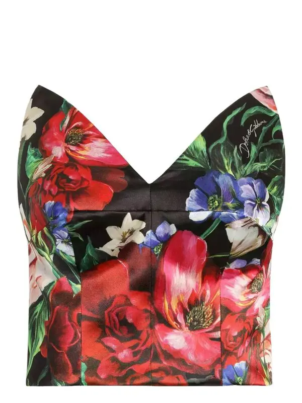 Dolce & Gabbana Rose-print Strapless Top - Red