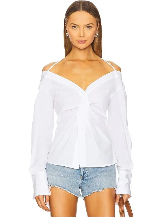 Good American Poplin Off-the-shoulder Top - White001