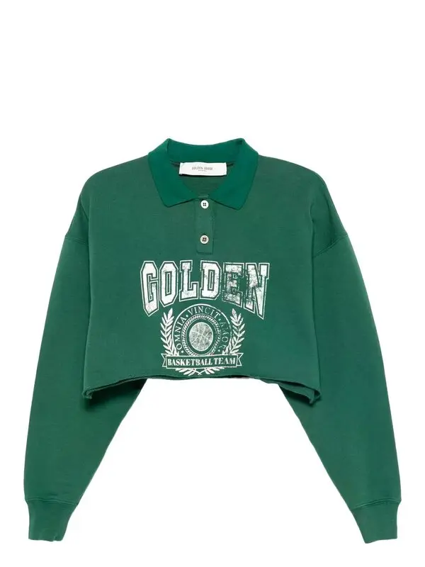 GOLDEN GOOSE Printed Cropped Polo Top - Green