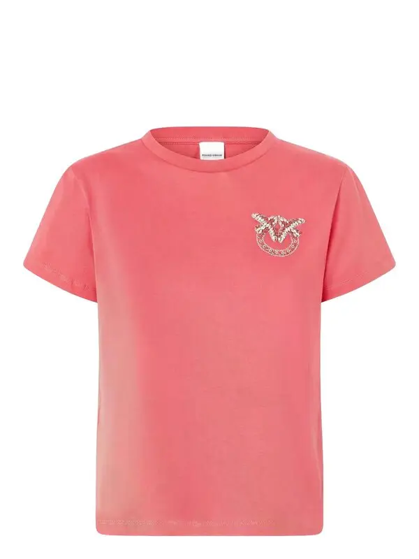 Pinko Love Birds-embroidery T-shirt - Pink