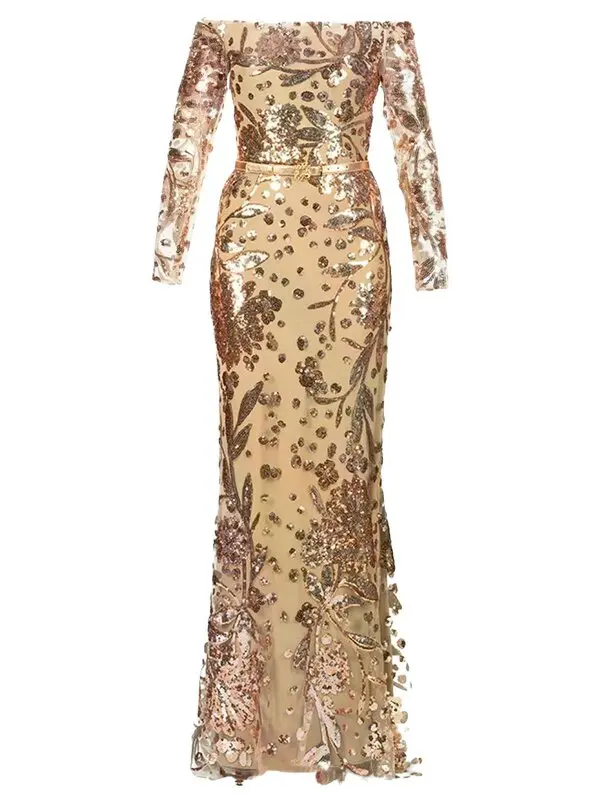 Elie Saab Embroidered Tulle Maxi Dress - Neutrals