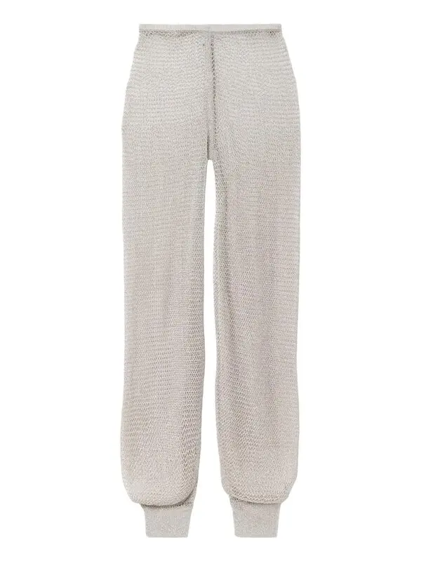 Alaïa Metallic Open-knit Wide-leg Pants - Silver