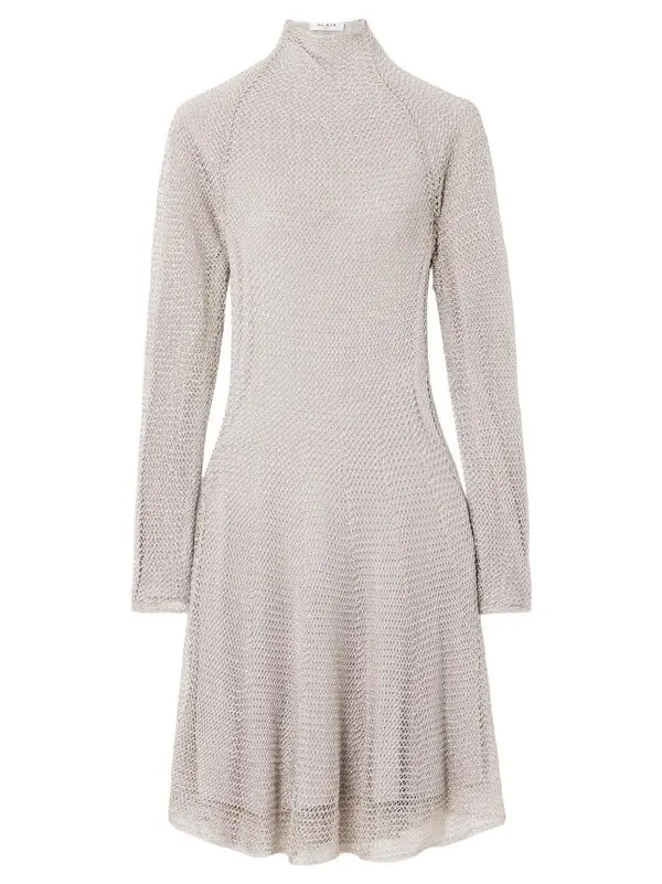 Alaïa Metallic Open-knit Mini Dress - Silver