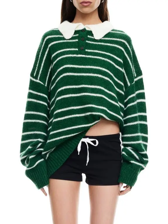 Lioness Striped Polo Sweater - Forest