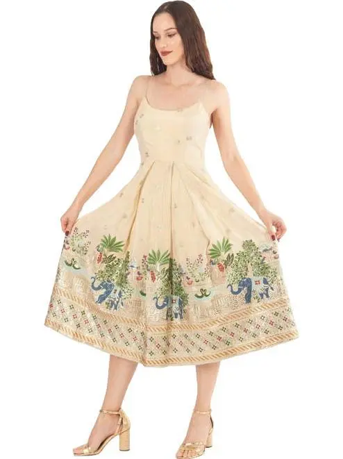 RAAS Blanche Box Pleated Midi Dress - Beige