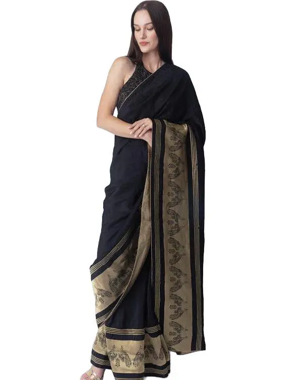 RAAS Mia Saree With Embroidered Blouse - Black