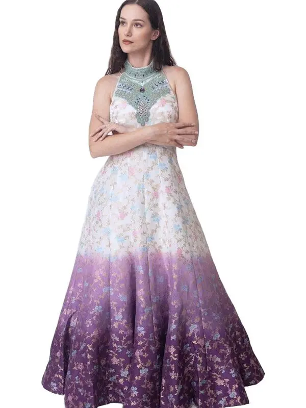 RAAS Maria Shaded Banarasi Jacquard Gown - White Multi