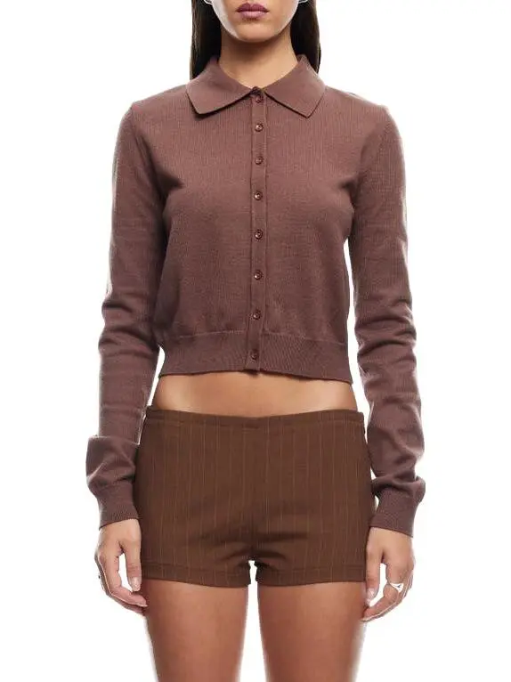 Lioness Awakening Crop Polo Cardigan - Chestnut Plain