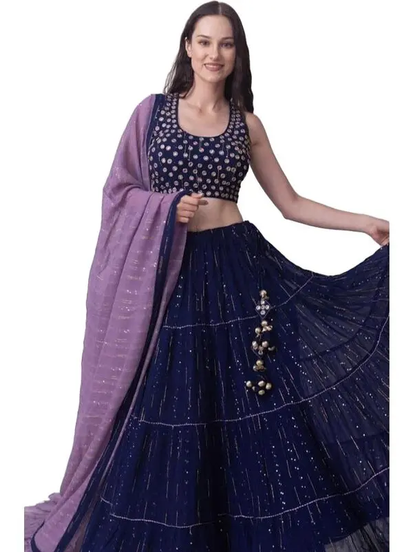 RAAS Ria Sequins Tiered Lehenga Choli - Midnight Blue