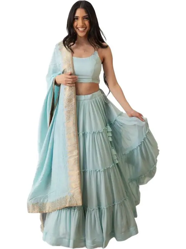 RAAS Elvia Tiered Lehenga Choli Set - Light Blue