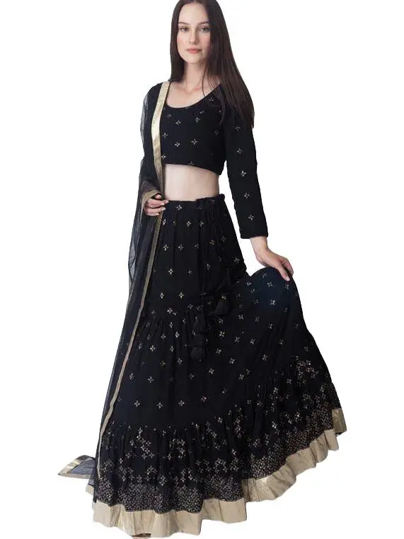 RAAS Asha Sequins Embroidered Lehenga Choli Set - Black And Gold