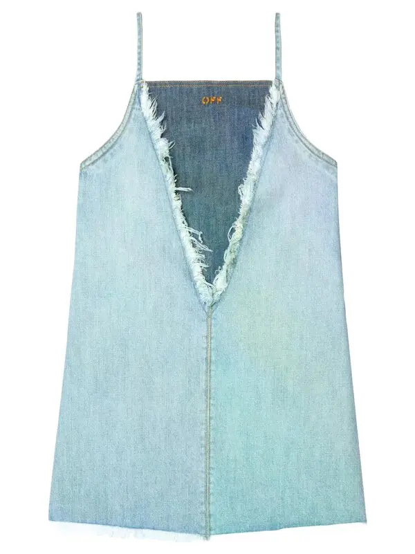 Off-White Frayed Denim Mini Dress - Blue