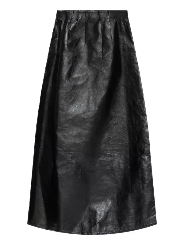 Marni Pleated Leather Maxi Skirt - Black
